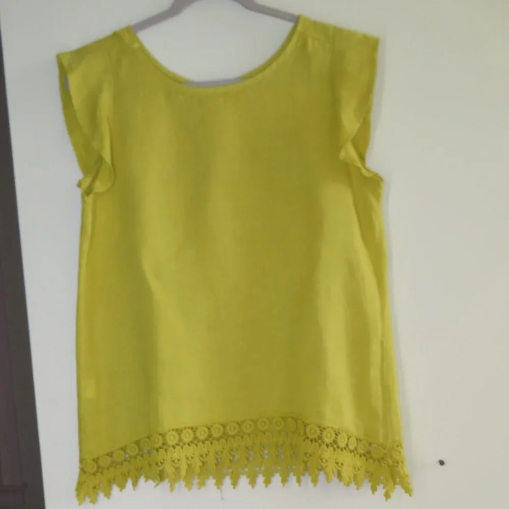 Terzo Millenio | Tops | Linen Shirt Chartreuse Yellow Green Crochet ...